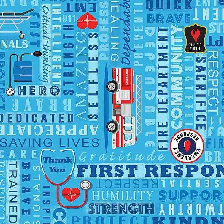 Blue First Responder Thanks Cotton Fabric | Same Day Fabric